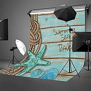 6x9 FT Starfish Vinyl Photography Background Backdrops,Summer Season Sea Travel Retro Boards of Ship Deck Rope Scallops Background for Child Baby Shower Photo Studio Prop Photobooth Photoshoot