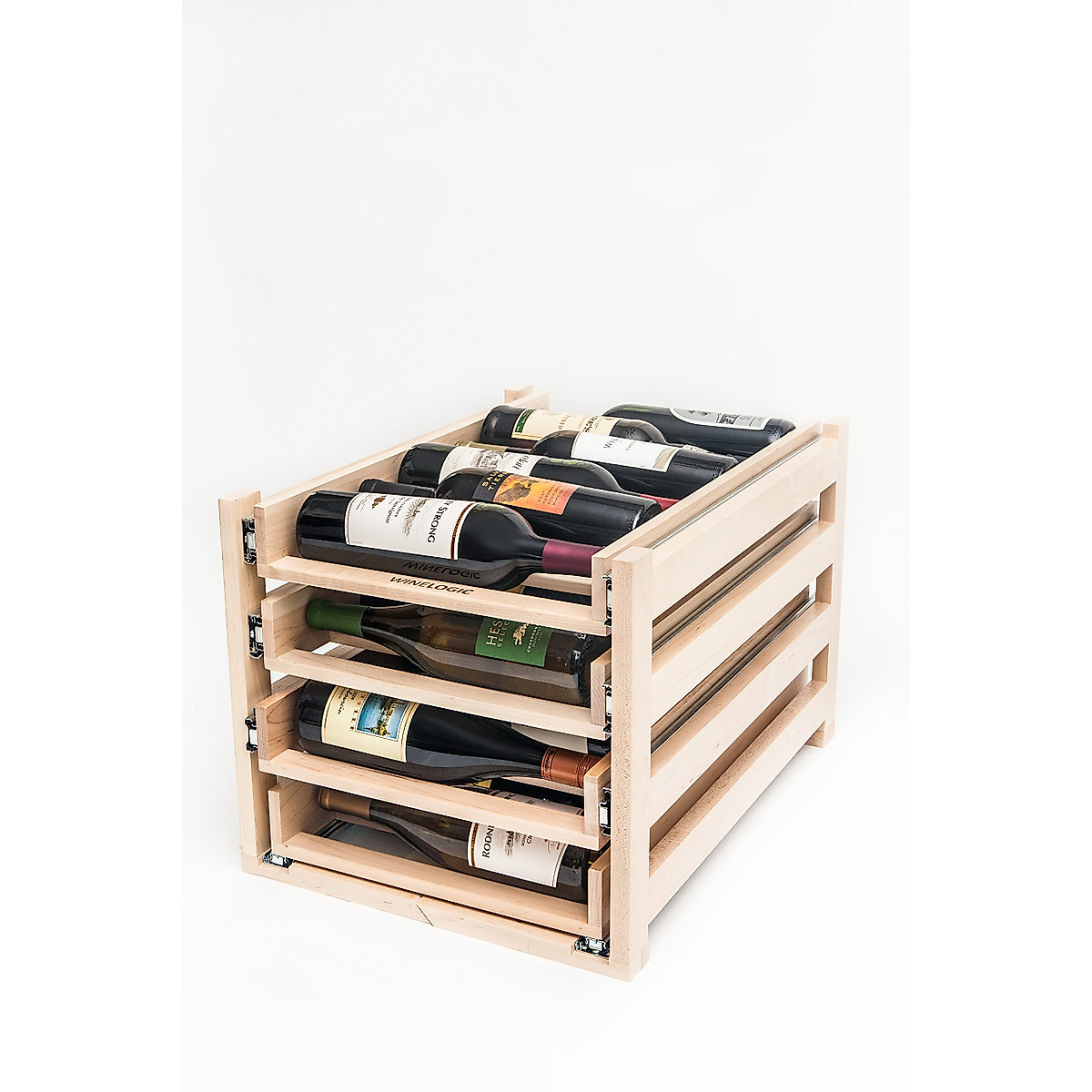 Wine Logic In-Cabinet Sliding Tray Wine Rack, 24-Bottle, Solid Maple Wood, Unstained with Clear Satin Lacquer Finish