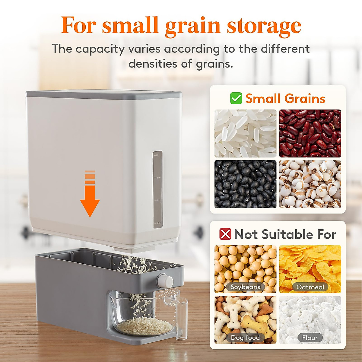 Lifewit Large Rice Dispenser Container 25.4 Lbs, Airtight Cereal Storage Containers with Measuring Cup, Sealed Moisture Proof Rice Bucket, Dry Food Grain Flour Soybean for Kitchen Household, BPA-Free