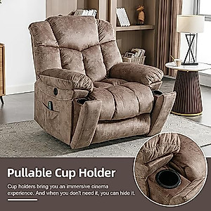 CANMOV Large Power Lift Recliner Chair for Elderly, Massage and Heated Lift Chair for Seniors Big and Tall People, Fabric Reclining Chair with Concealed Cup Holders, Side Pocket, USB Port (Camel)