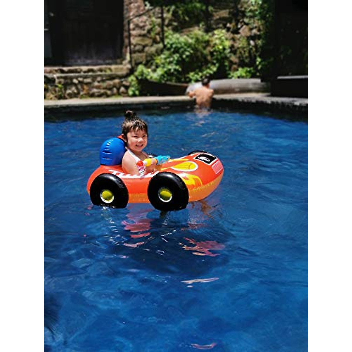 Big Summer Inflatable Fire Boat Pool Float for Kids with Built-in Squirt Gun, Inflatable Ride-on for Children Aged 3-7 Years