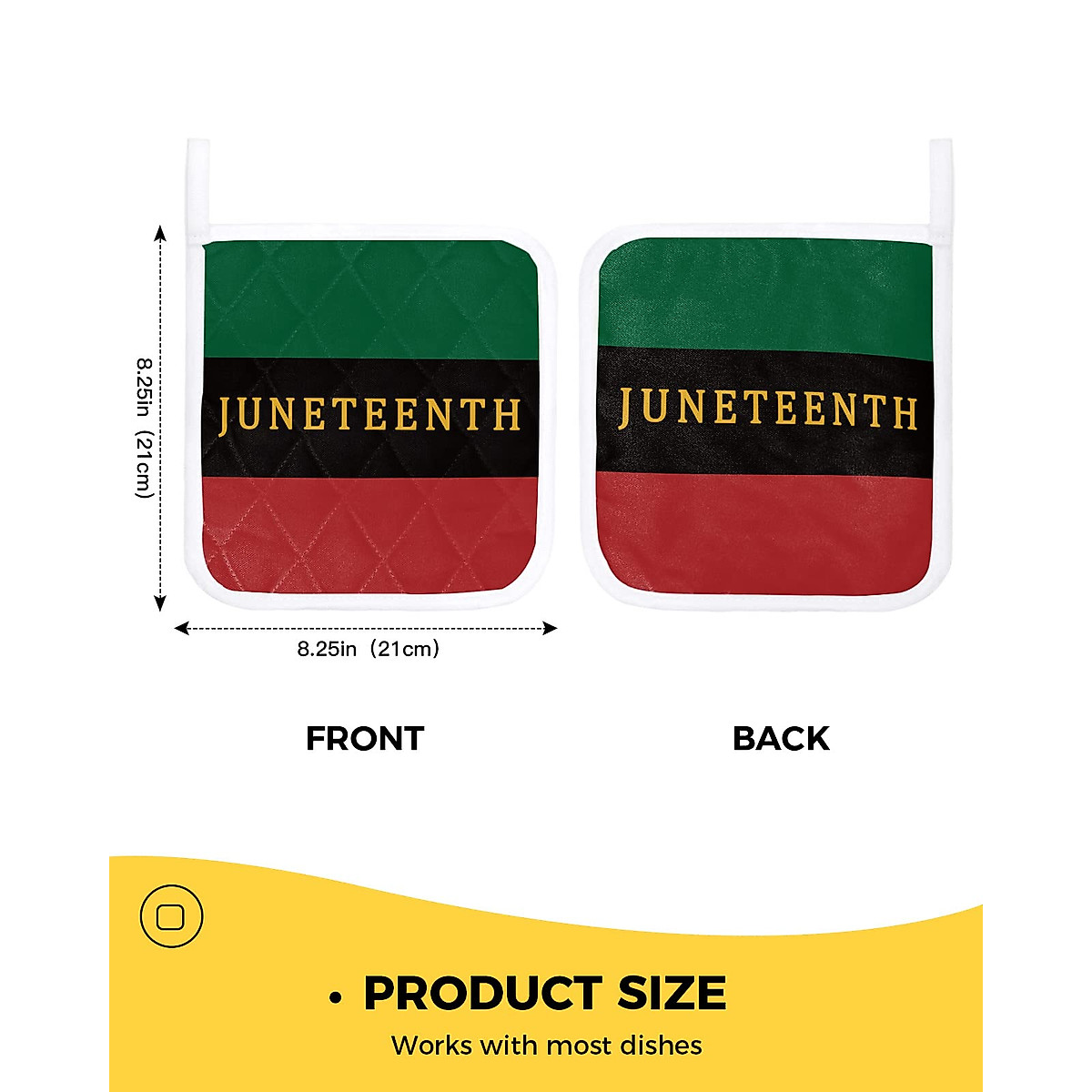 5Pack Pot Holders Cotton Heat Resistant Oven Hot Pads, American Juneteenth Potholder Machine Washable Cloth Potholders for Daily Kitchen Baking and Cooking with Hanging Loops - Red Black Green Stripe