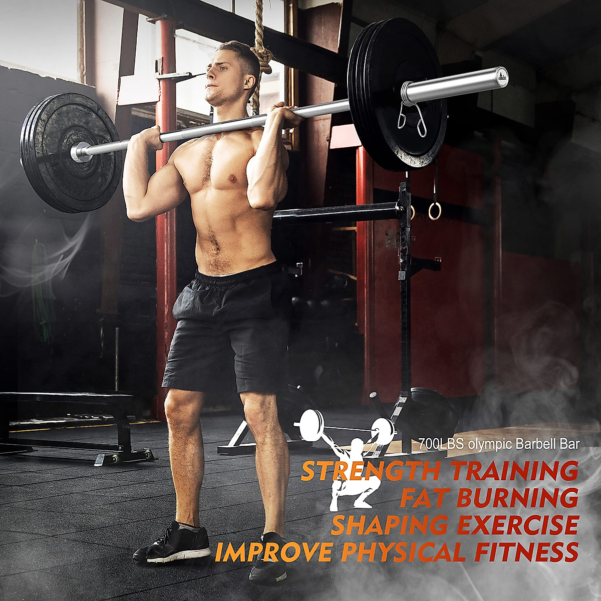 Olympic Barbell Bar 7 Feet Weight Bar, 20kg Men’s Solid Iron Weighted Workout Barbell Weight Straight Weightlifting Technique Bar for Home Fitness Exercise Equipment, Rated 700lbs for Weightlifting