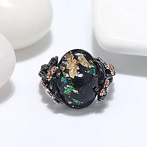 Ginger Lyne Collection Henrietta Simulated Fire Opal Ring for Women - Elven Gothic Black Plated for Engagement Promise or Statement -Tree Branch Flower Design Setting