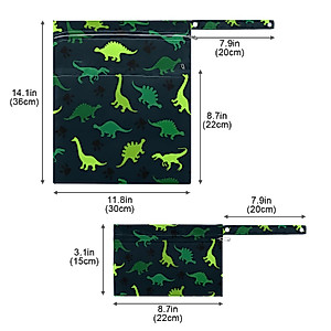 Kigai 2pcs Dinosaur Wet Dry Bags,Waterproof Reusable Cloth Diaper Wet Dry Bags for Travel,Diapers,Dirty Gym Clothes and Toiletries