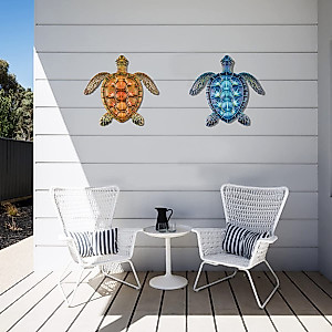 YIYA Metal Sea Turtle Wall Decor Sea Turtle Wall Art Decor for Home Bedroom Living Room Office Garden Fences Aquarium Ocean Wall Decoration, Blue