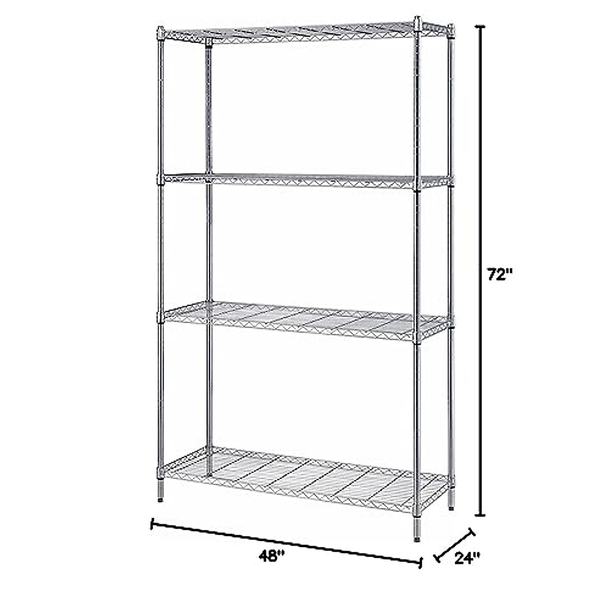 QUANTUM STORAGE SYSTEMS 4-Shelf Adjustable Wire Shelving Unit, 300 lb. Load Capacity per Shelf, 72 H x 48 W x 24 D, Chrome Finish