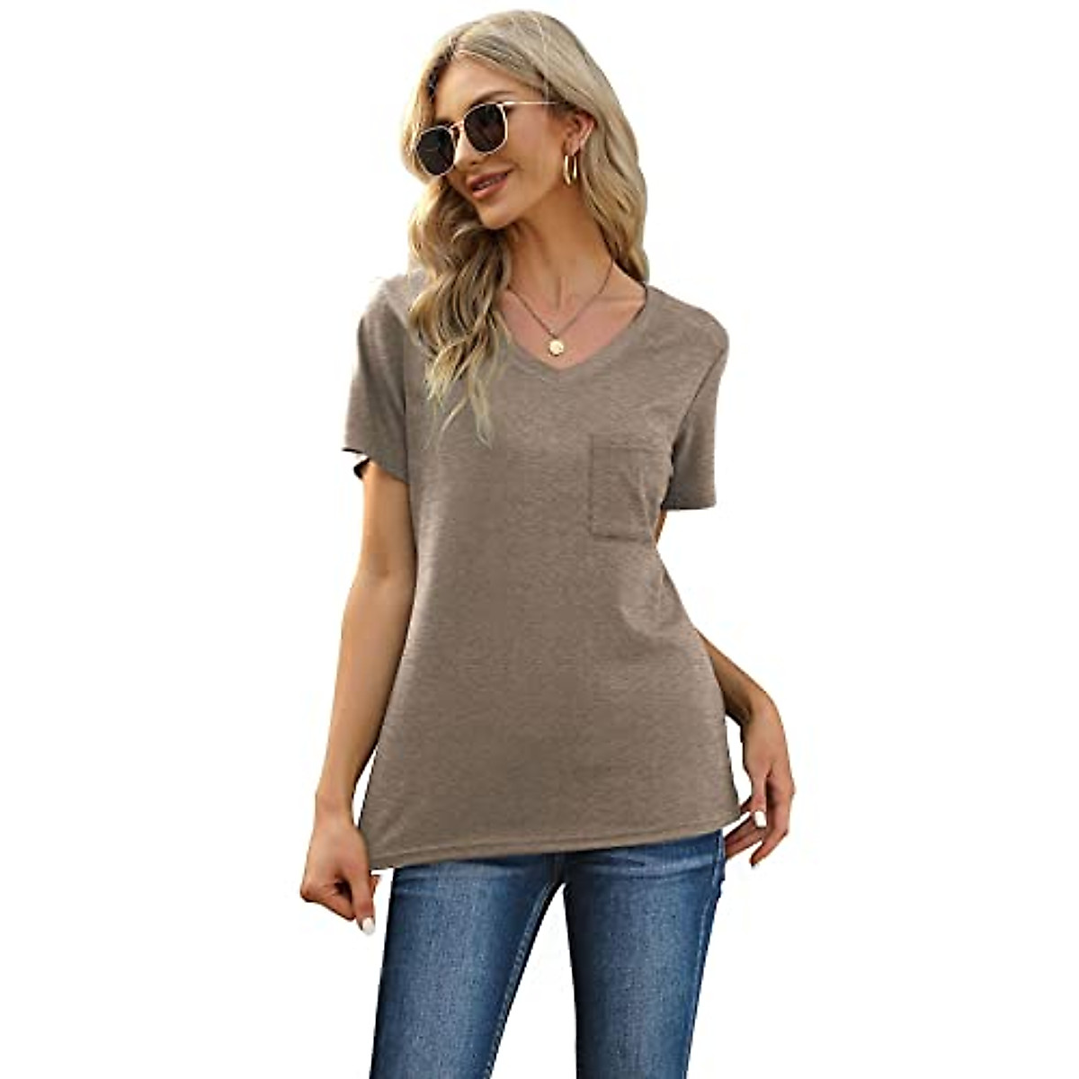 RUBZOOF Pajamas for Women Shorts Set V Neck Casual Summer Short Sleeve Lounge Sets Grey XL