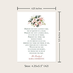 Hello Love Goods Sympathy Acknowledgement Cards, Personalized Funeral Thank You Cards with Poem and Pink Flowers - 5.5x4.25 Flat Notecards with Envelopes