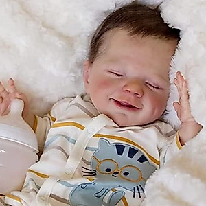 Tvqbxp Reborn Baby Doll Boy, Realistic Newborn Baby Doll Vinyl Silicone Full Body, 18 Inch Lifelike Sleeping Doll,Real Life Baby Dolls Gift for Kids Age 3