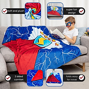 Super Blanky Kids Wearable Blanket - Lightning Bolt Blanket for Kids with Mask - Cozy Plush for Pretend Play, Bedtime, or Gifts - Perfect Birthday or Christmas Gift for Boys - Wearable Blanket Kids