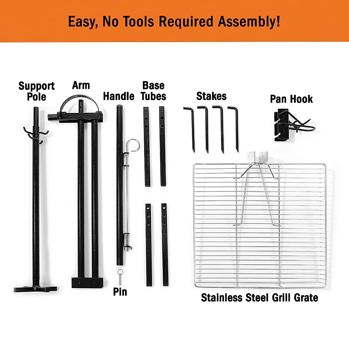 Authentik BuzzyGrill Camping Grill Features Stainless Steel Grate and Includes Cast Iron Cookware Hook Attachment