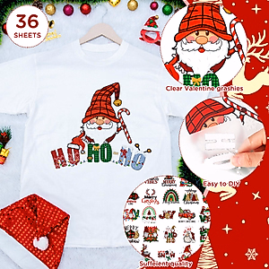 Glenmal 36 Sheets Christmas Iron on Patches Clothing Iron on Transfers Xmas Tree Truck Gnome Santa Snowman Heat Transfer Stickers for T-Shirt Jacket Pillow Covers Backpack Hoodies DIY Decorations