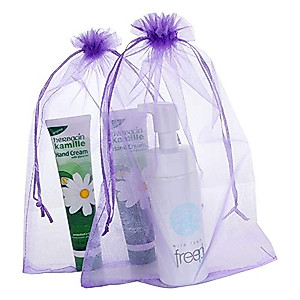 ZOEYES 200pcs Organza Bags 8x12 Inch Sheer Drawstring Organza Gift Bag Purple Organza Bags for Festival Wedding Party Favor Candy Toys Pouches