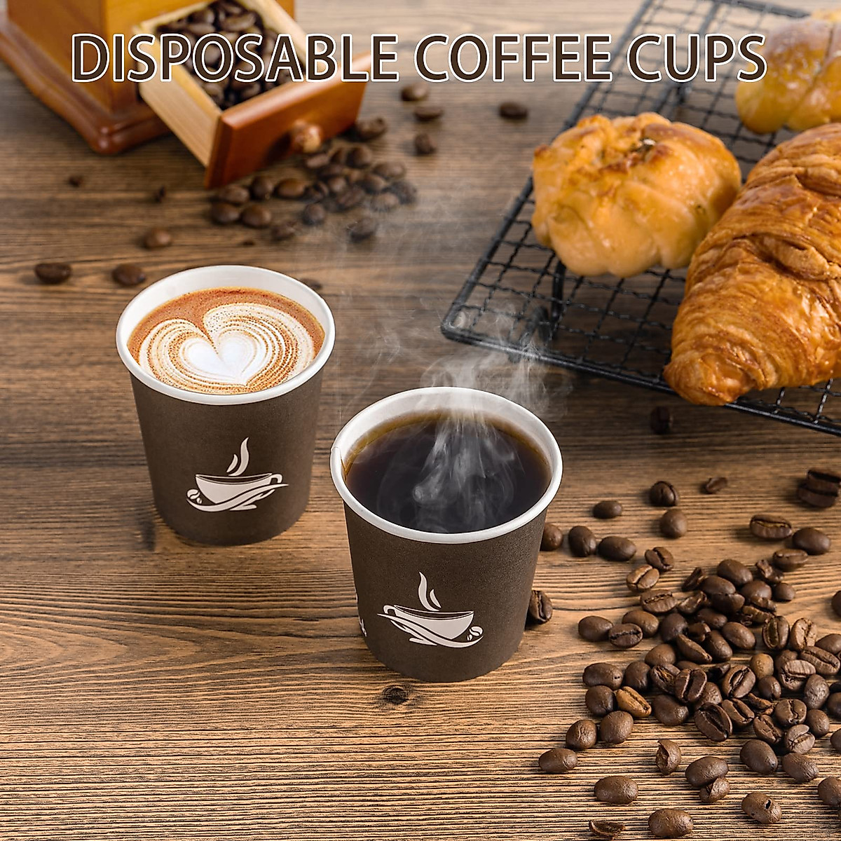 LITOPAK 500 Pack 4 oz Paper Cups, Brown Disposable Hot Coffee Cups for Party, Picnic, Travel, and Events