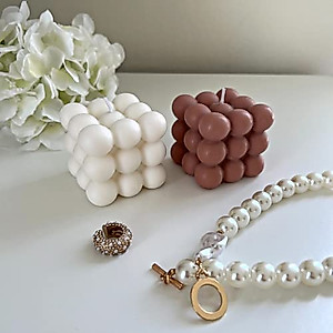 Fade Store Bubble Candle Cube, 2 Piece Set, Soy Wax, Aesthetic, Scented, White and Brown, Nude, Beige, Beautiful for Home Decor and Gifting, Aromatherapy, Harmony Decorative Candles
