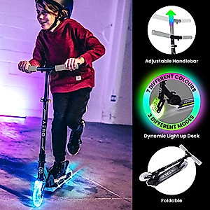 Aero 2 Wheel Kick Scooter for Kids Ages 5-8 or 6-12 with Dynamic RGB Lights, Foldable and Height Adjustable, Scooters for Boys and Girls 6 Years and up with Glowing Deck and Light up Clear Wheels