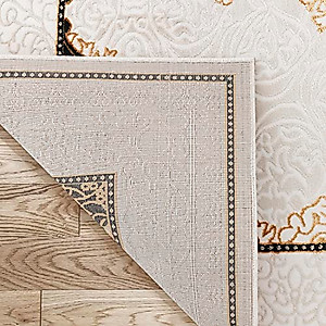 Antep Rugs Babil Gold 8x10 Oriental Bordered High Low Textured Traditional Indoor Area Rug, Beige Black, 7'10" x 10'