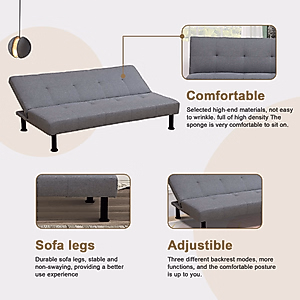 SumKea Convertible Flannel Sofa Compact, Adjustable, and Durable Futon Couch Bed with Sturdy Legs for Living Room and Bedroom, Grey