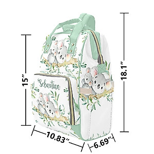 SunFancy Koala Leaves Personalized Diaper Backpack Custom Mommy Bag Unisex Travel Daypack for Mom Dad Boy Girl