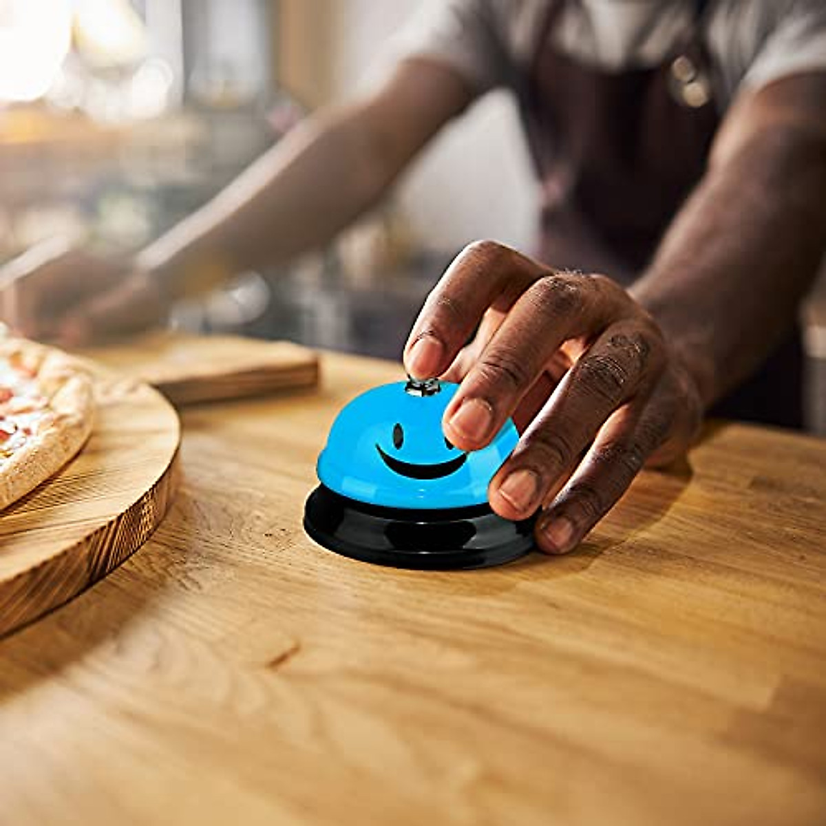 3 Pieces Desk Bell for Service, Smile Face Call Bell, Desk Bell 3 Inch Diameter, Call Bells with Metal Anti-Rust Construction,Front Desk Bell for Hotel, Restaurant, Office, Schools (Red, Yellow, Blue)