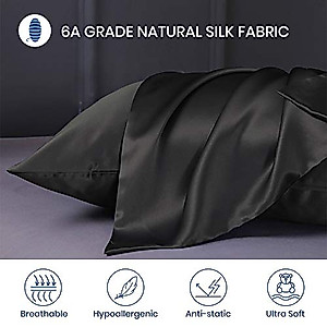 LILYSILK 2pc Silk Pillowcase Set Standard Luxury Both Sides Real 19 Momme Mulberry Charmeuse Black Standard