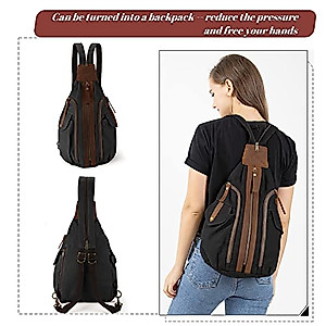 Jannloe Canvas Sling Backpack Casual Crossbody Pack for Women Men Shoulder Rucksack Daypack
