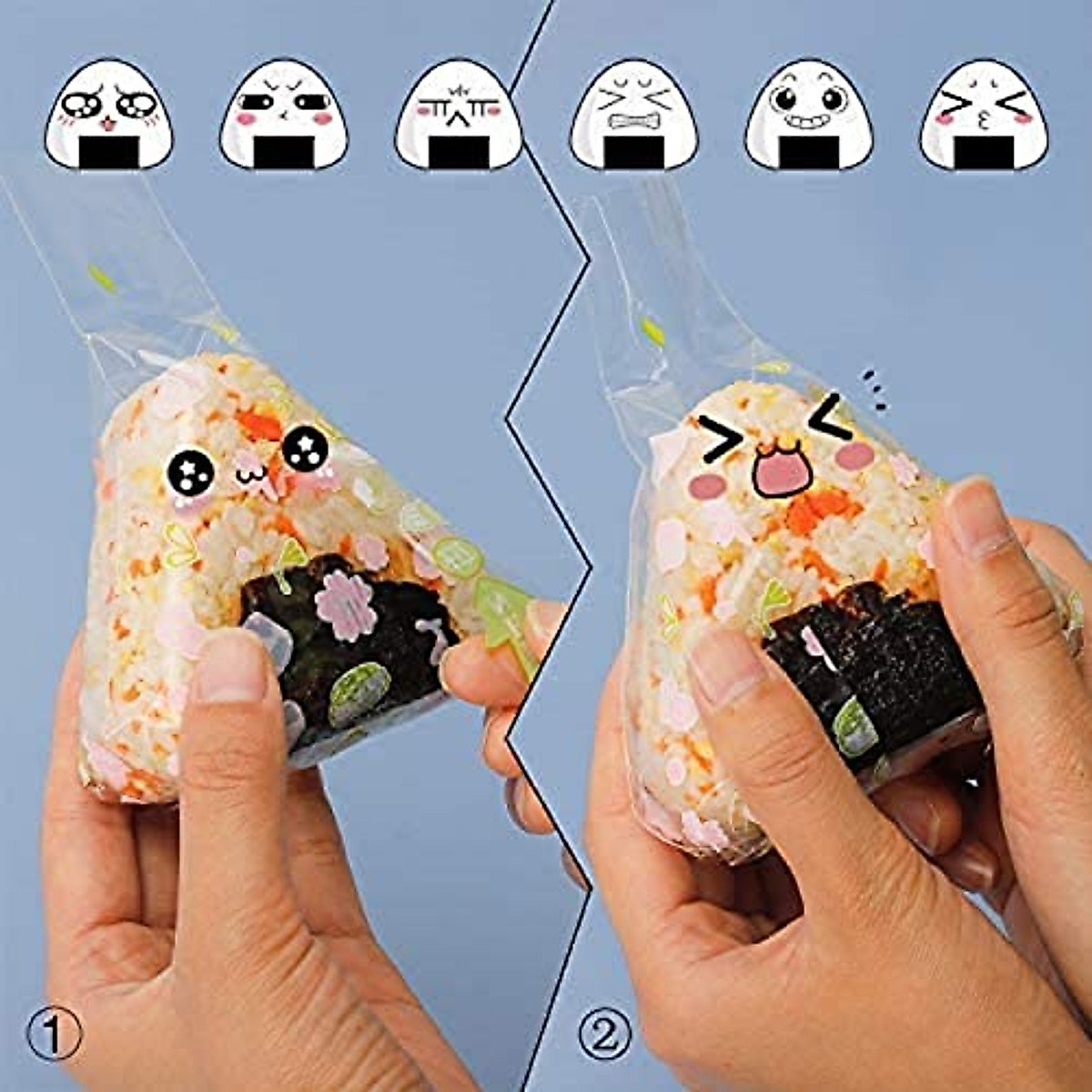 ChasBete Onigiri Mold And Wrappers Set, 2 Sushi Mold + 100 Disposable Onigiri Wrappers + Sealing Tapes For Rice Ball Maker/Onigiri Mold Wrapper