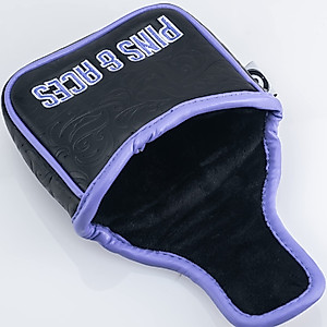 Pins & Aces Royal Flush Head Cover - Premium, Hand-Made Leather Headcover - Ace of Spades & Magnetic Closure, Tour Quality Golf Club Cover - Style and Customize Your Golf Bag Mallet (Black)