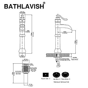 BATHLAVISH Bathroom Vessel Sink Faucet Oil Rubbed Bronze Black Farmhouse Waterfall Single Hole Tall with Pop Up Drain Assembly Without Overflow One Hole Mixer Tap Deck Mount Commercial