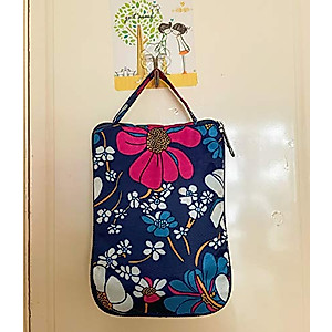 Konish Reusable Foldable Grocery Bags Folding Shopping Tote with Zipper(Blue Floral)