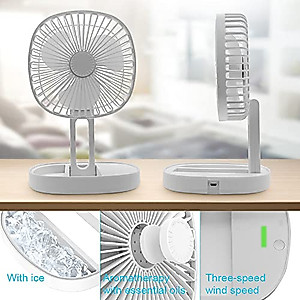 Foldaway Desk Fan,Portable Rotation Fan 7 Inch Height Adjustable Table Fan Rechargeable Fan Ultra Lightweight Portable Fan with 3 Speed & for Outdoor Camping Travel, Home, Office, Kitchen