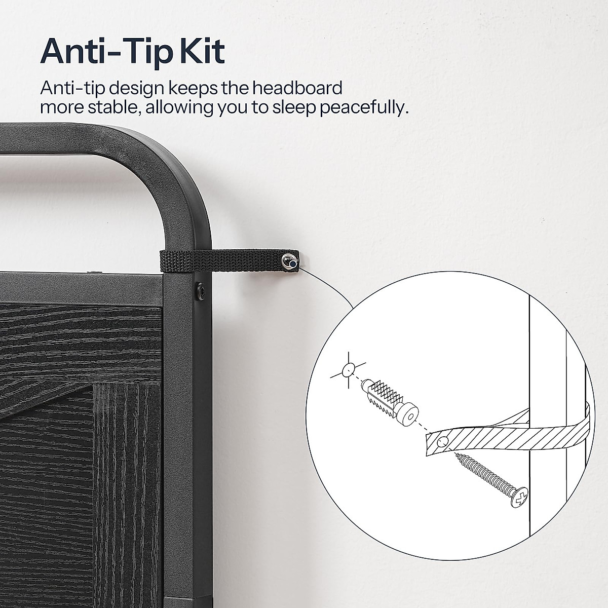 HOOBRO Wooden Panel Headboard, Queen Headboard, Minimalist Headboard with Metal Frame, Height Adjustable, Headboard with Bed Frame Adapter, Black