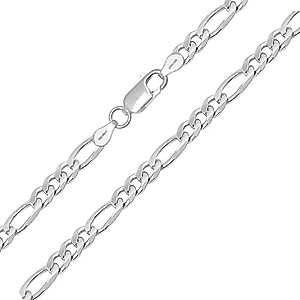 LeCalla 925 Sterling Silver Italian 3.5 MM Solid Diamond-Cut Figaro Link Chain Necklace for Men and Women 26 Inches