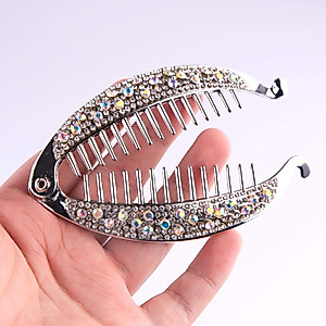 2PCS Crystal Rhinestone Banana Clip Fish Shape Claw Clips Elegant Ponytail Hair Twist Holder for Women Girl Golden Silver