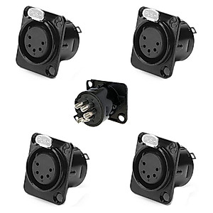 GDQLCNXB XLR Female Jack 5 Pin Panel Mount Jacks, XLR Female Socket Audio Speaker Microphone Connector 5Pcs,Black Metal Housing