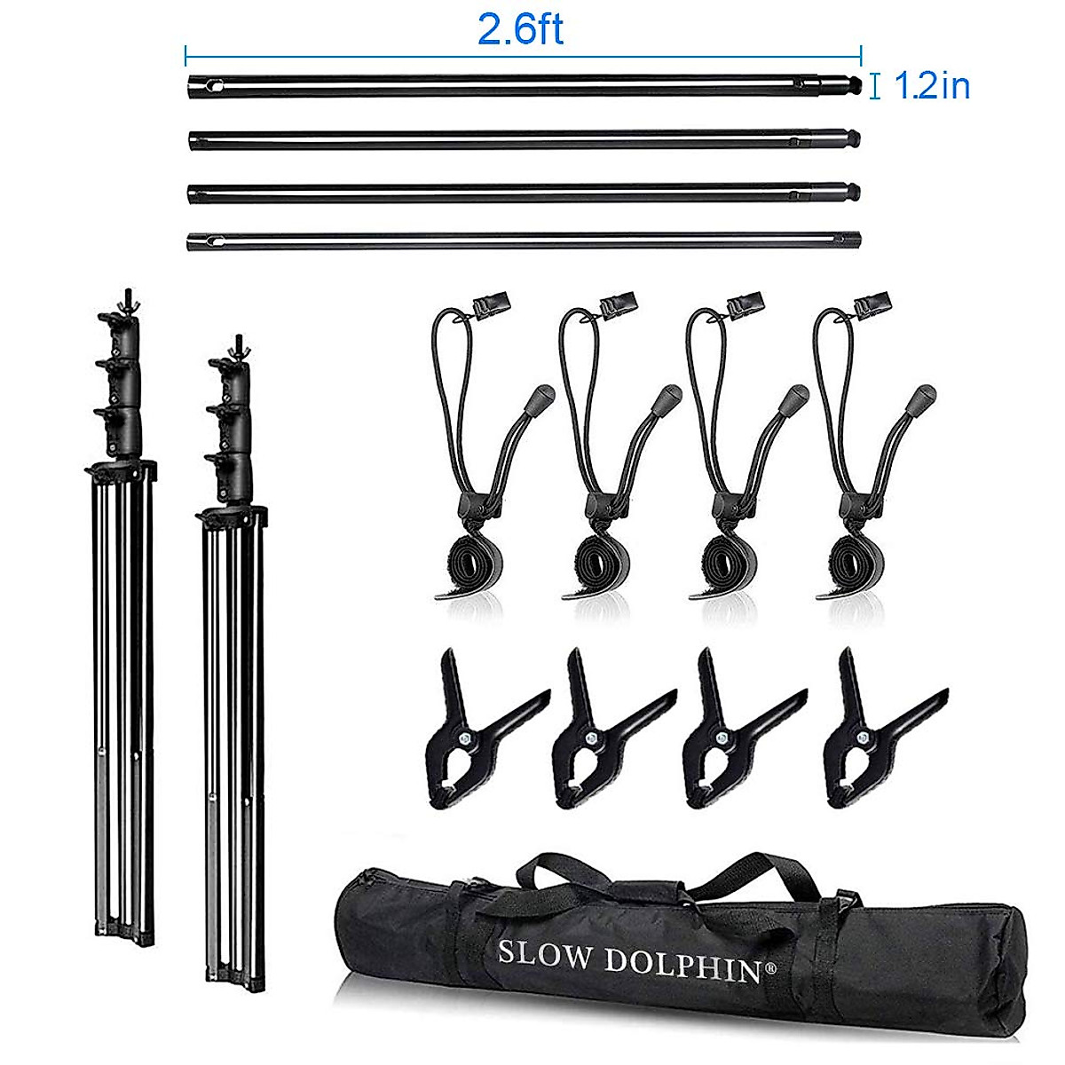 SLOW DOLPHIN 10 x 10Ft Photo Video Studio Heavy Duty Adjustable Muslin Backdrop Stand Background Support System Kit for Photography with Carrying Bag 8 Pcs Clip Clamps