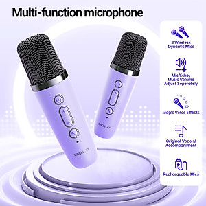 Kinglucky TOP Purple Karaoke Machine for Kids (with Fun Voice Effects) Most Popular Easter Birthday Gifts for 3-12+ Years Old Girls Boys, Mini Karaoke Machine with 2 Wireless Microphones
