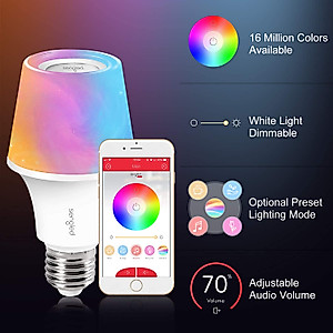 Sengled Solo RGBW Bluetooth Light Bulb Speaker Multi Color Changing LED Light Bulb 60W Equivalent Dimmable App Controlled E26 Smart Music Bulb, Compatible with Alexa via Bluetooth Connection