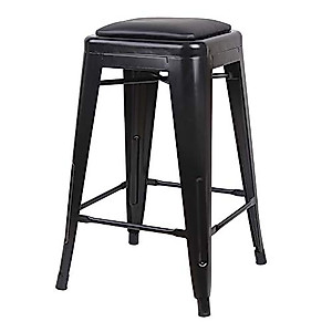 GIA 24-Inch Backless Counter Stool, Qty of 1, Matte Black with Black Vegan Leather Seat
