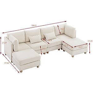 FREEHOMAE Sectional Sofa Couch,Modular Sectional Sofa,Sectional Couches for Living Room,Cloud Couch,L Shaped Couch with Removable Ottomans.（4Seat+2 Ottoman-White）