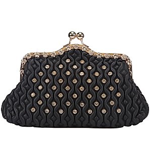 Fawziya Evening Clutch Purses For Women Formal Kiss Lock Crystal Leather Shoulder Bag-Black