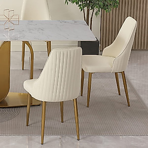 Runboll Modern Dinner Chairs Set of 2 PU Leather Accent Chairs with Metal Legs for Kitchen, Dining, Bedroom, Living Room