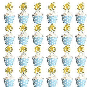 Pumpkin Cupcake Toppers Boy, Fall Theme Cake Decorations for Pumpkin Baby Shower, Birthday Party Decorations-24 Packs