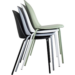 2xhome Set of 2 Modern Stackable Armless Dining Chairs, Plastic Shell Seat with Metal Legs for Indoor Outdoor Home Kitchen Patio Cafe, Black