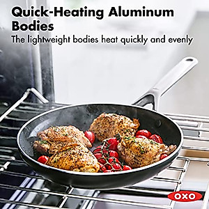 OXO Agility Series 10" Frying Pan Skillet, PFAS-Free Nonstick Lightweight Aluminum, Induction Base, Quick Even Heating, Stainless Steel Handles, Chip-Free Rims, Dishwasher & Oven Safe, Black