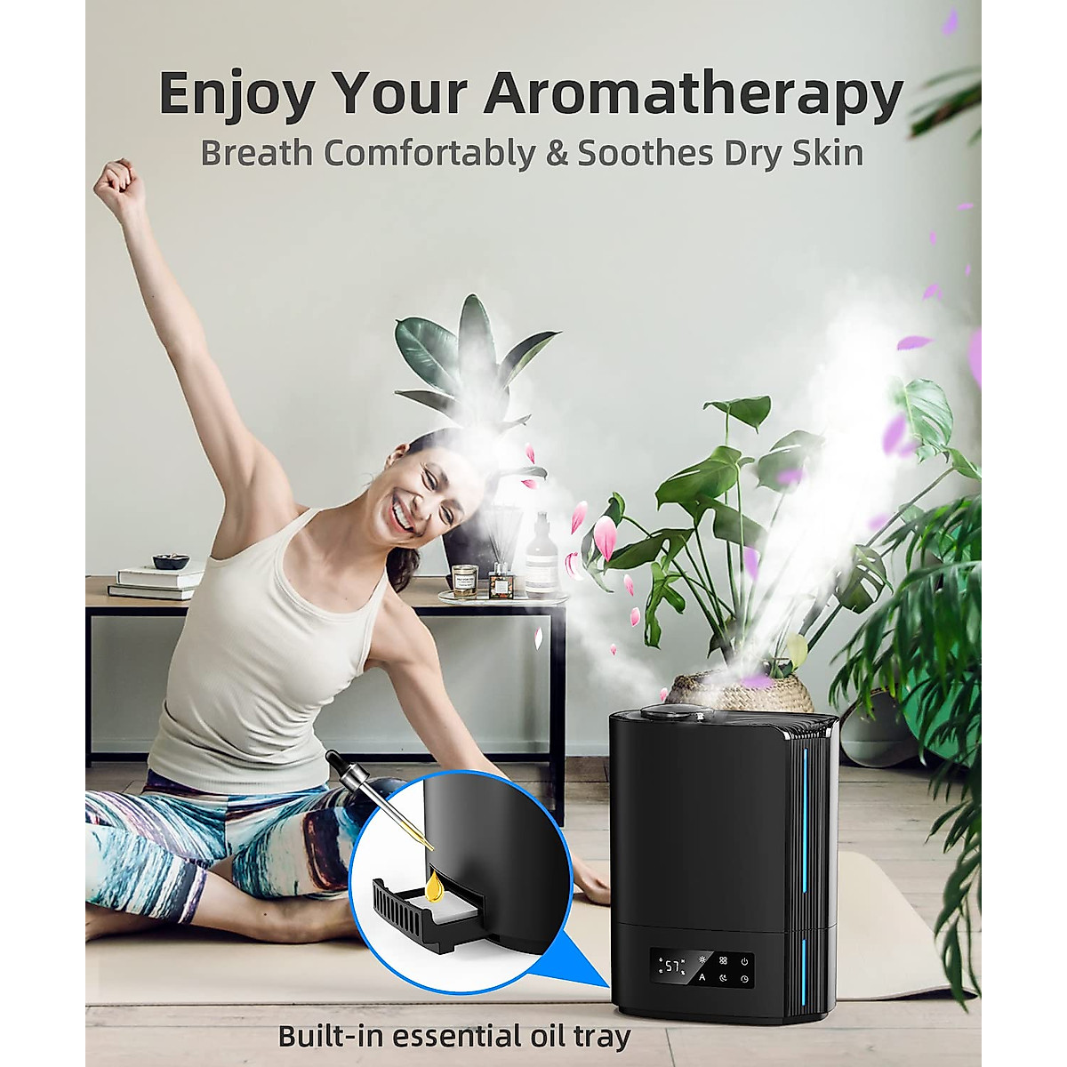 BREEZOME 6L Humidifiers for Bedroom Large Room & Essential Oil Diffuser, Ultrasonic Top Fill Cool Mist Humidifiers for Baby, Plants, Nursery Last up to 60 Hours, Smart Humidistat Control, Ultra Quiet