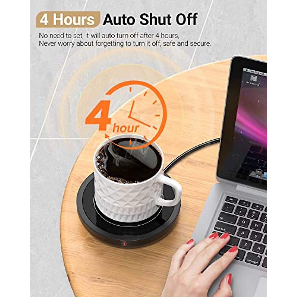 Coffee Mug Warmer, 36W Coffee Cup Warmer with 3 Temperature Settings (105℉-180℉) and 4 Hours Auto Shutt-Off Function for Office Home Desk Use,Electric Beverage Warmer for Keep Coffee Tea Milk Hot