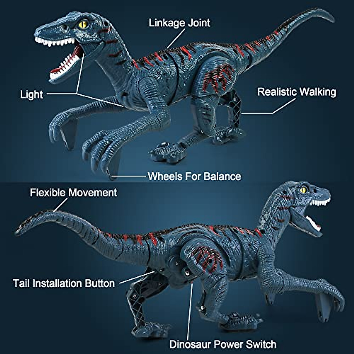Remote Control Dinosaur Toys Kids - Jurassic Velociraptor Toys Imitates Walking and Sounds - Dinosaurs Toys for Boys Girls 3-5 +, Robot Toys That Can Sing, Shaking Head and Tail in Kids' Electronics