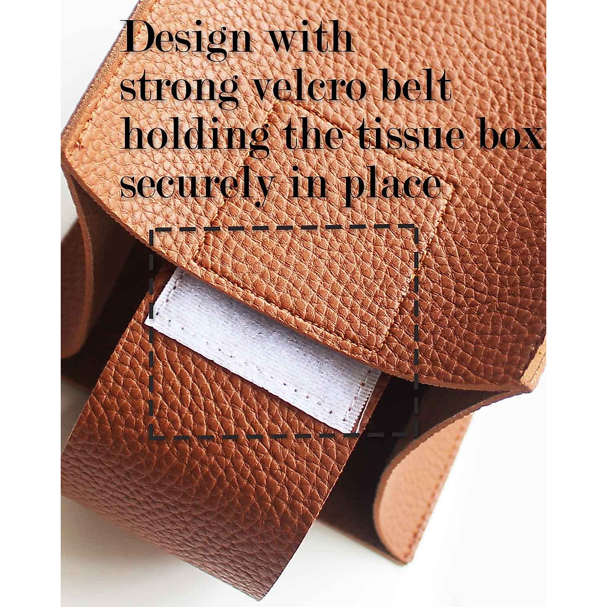 Tissue Box Cover Large Rectangular – Plus Size Leather Tissue Box Holder with Bottom Belt [JESMINI, Camel Brown] Long Rectangle Tissue Holder for Bathroom/Car/Office Decor